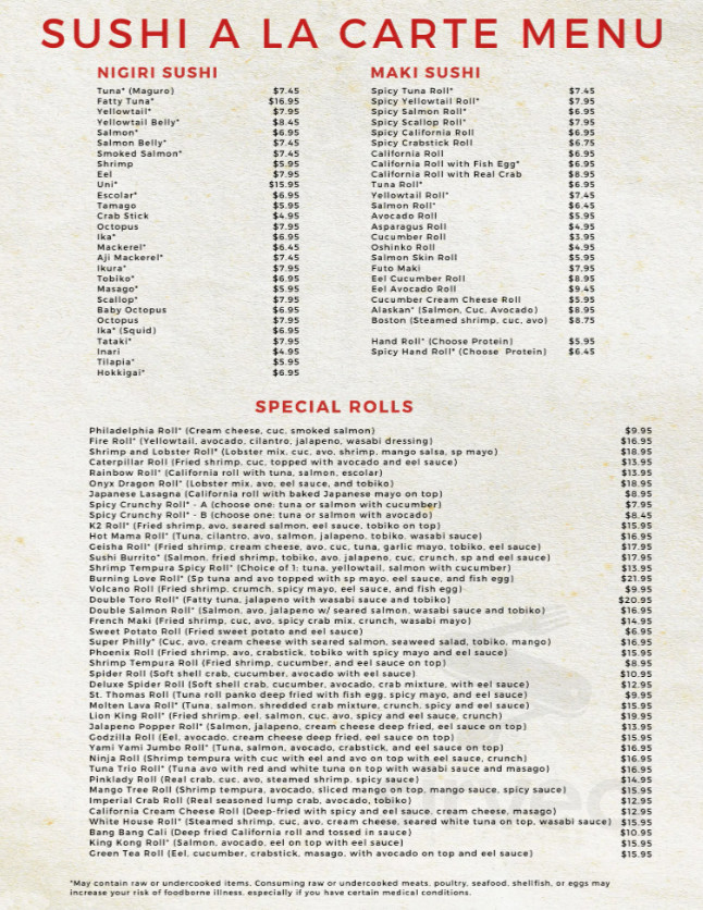 54 Restaurant menu in Springfield, Virginia, USA
