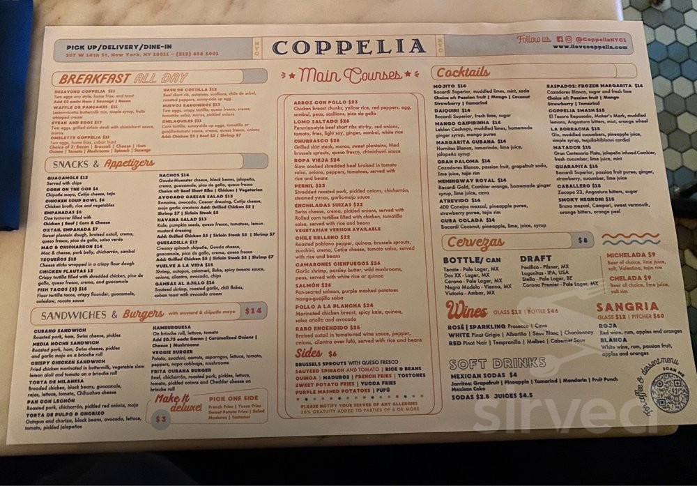 Coppelia menu in New York, New York, USA
