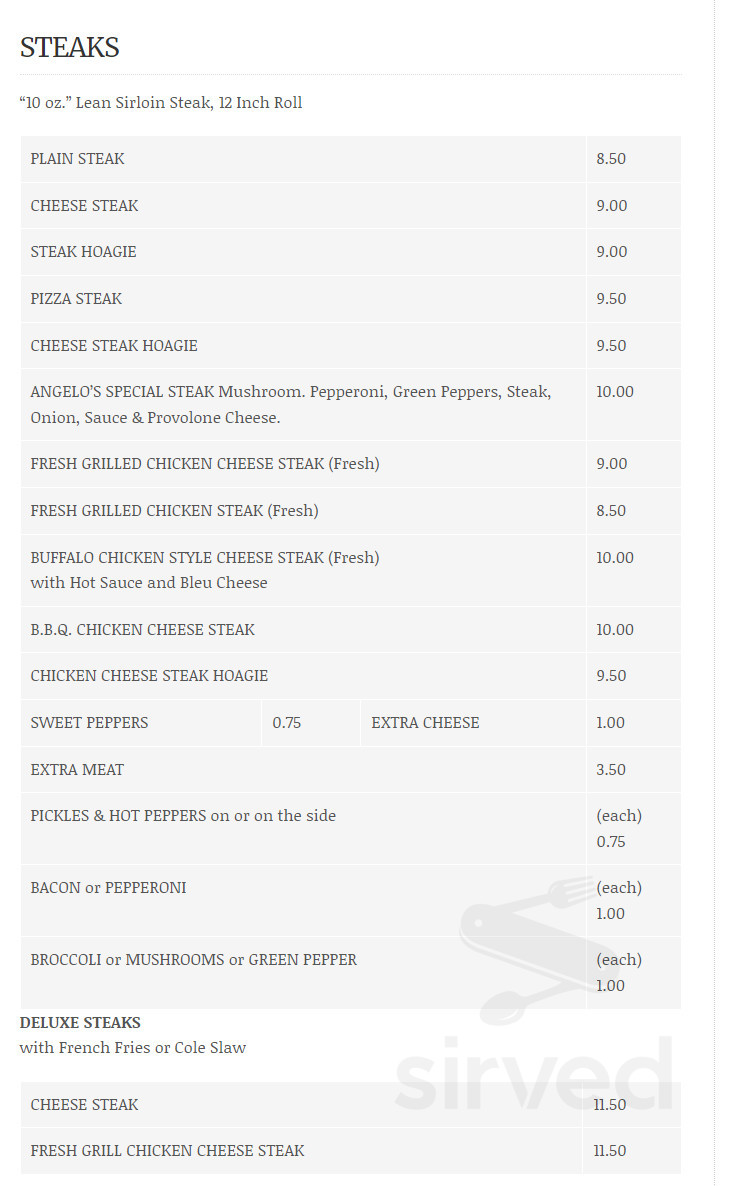 Angelo's Pizza House menus in Philadelphia, Pennsylvania, United States