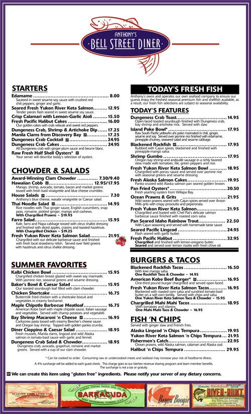 Anthony's Bell Street Diner menu in Seattle, Washington, USA