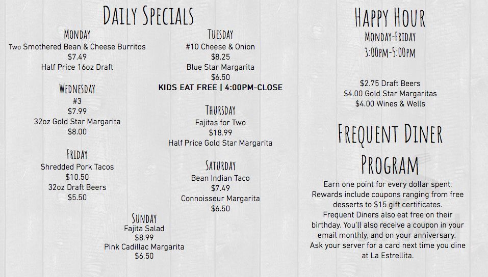 Menu - Brighton CO's La Estrellita | Sirved