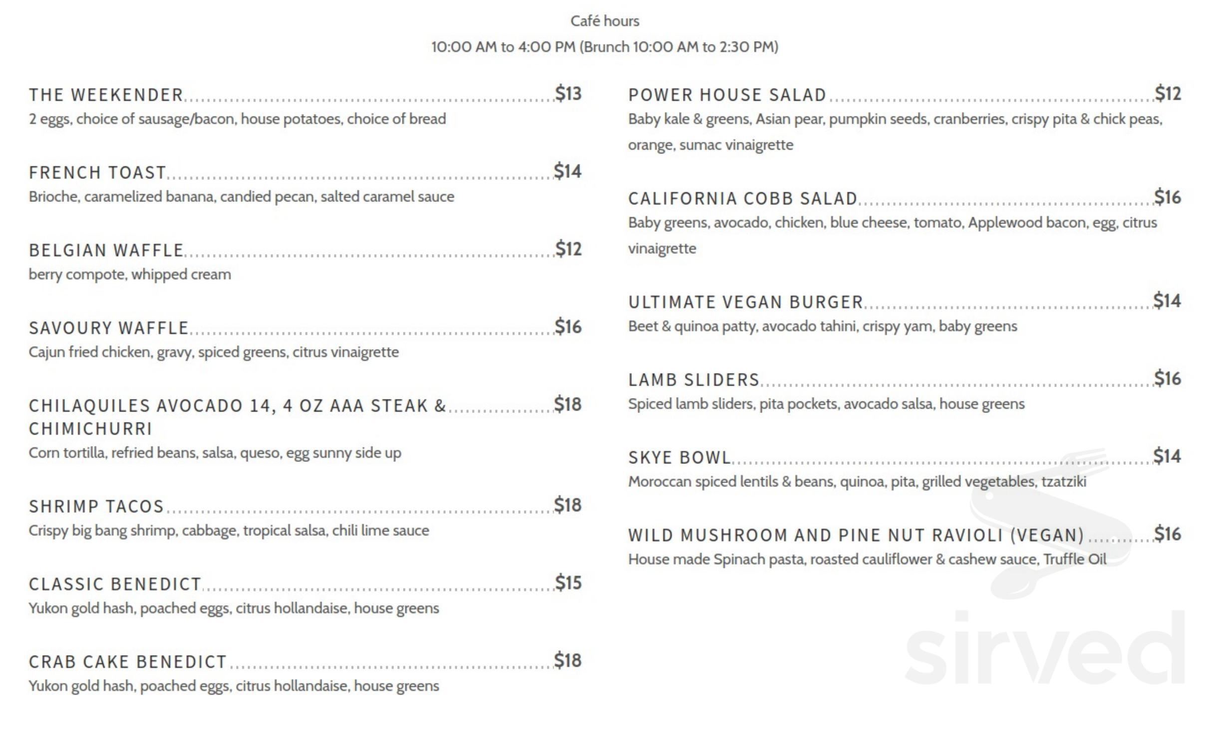 Skye Cafe & Bistro menus in Regina, Saskatchewan, Canada