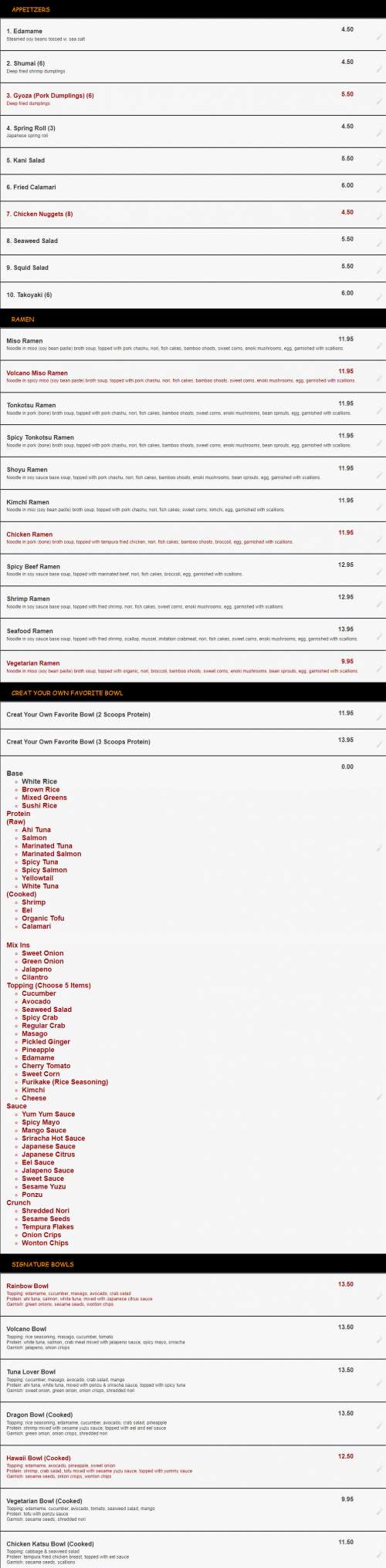 Ginza Poke & Ramen menu in Fargo, North Dakota, USA