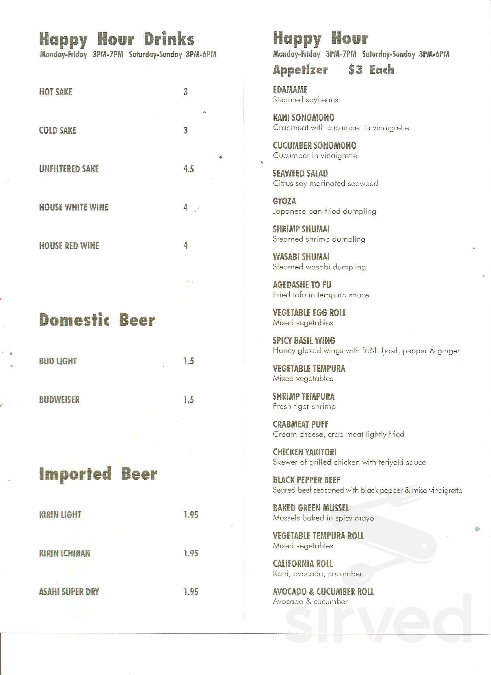 Sushi Wabi menu in Houston, Texas, USA