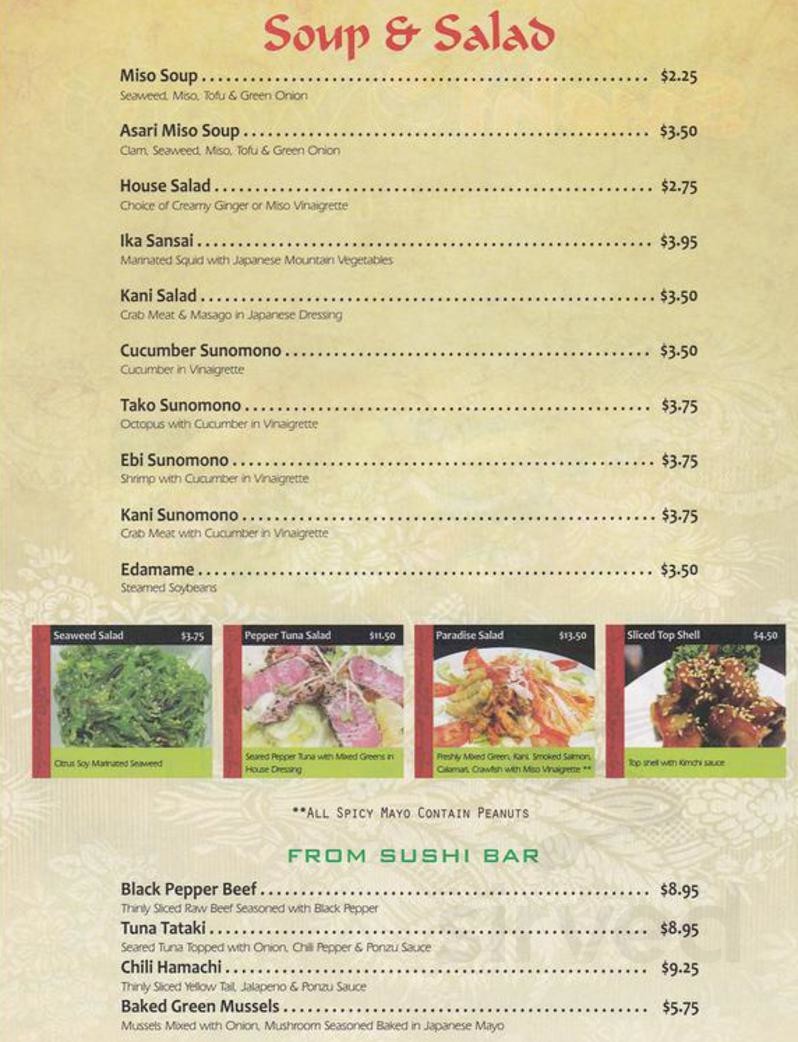 Sushi Wabi menu in Houston, Texas, USA