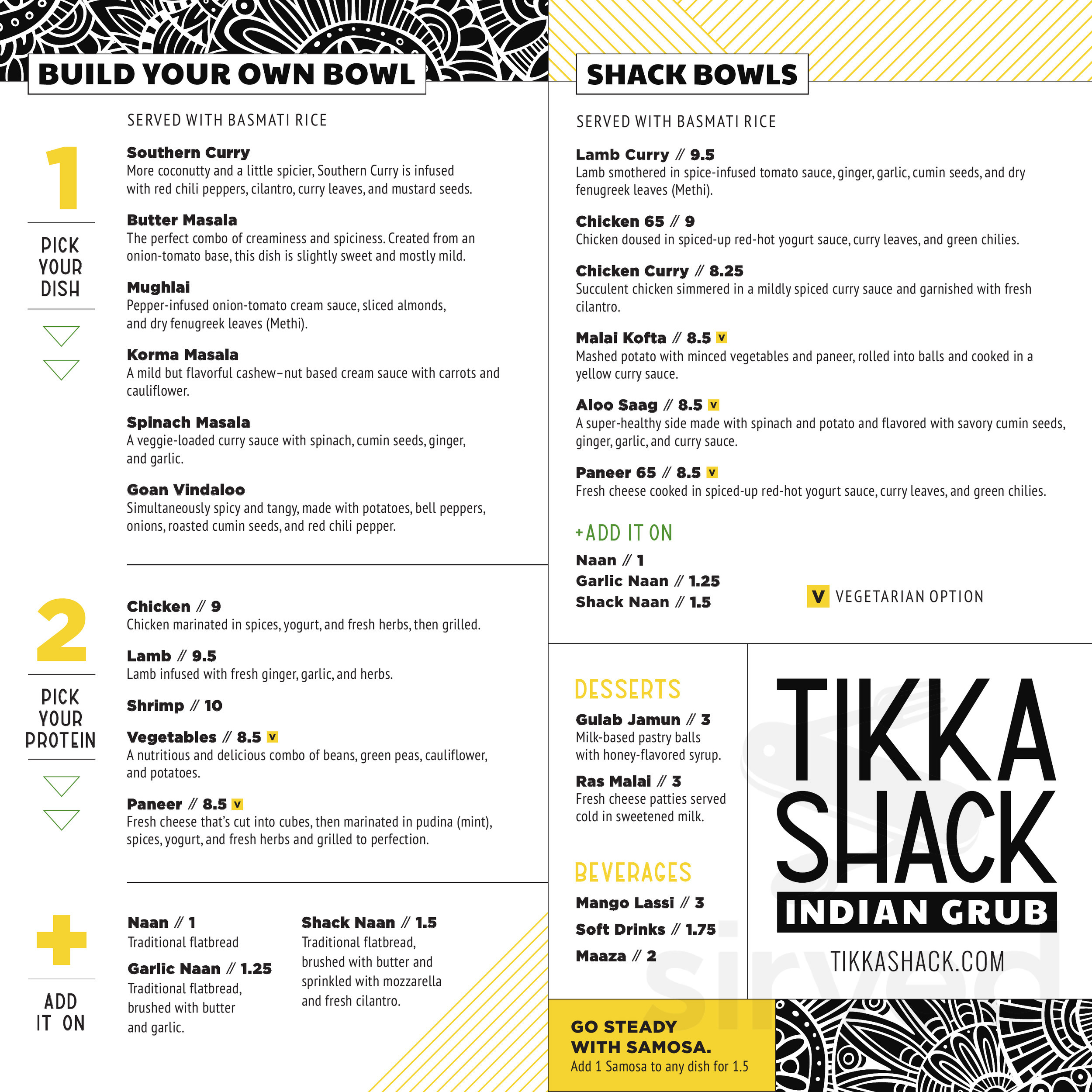 Menu - Phoenix AZ's Tikka Shack Indian Grub | Sirved