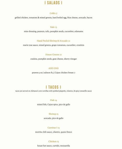 10 Acres Commons menu in Victoria, British Columbia, Canada