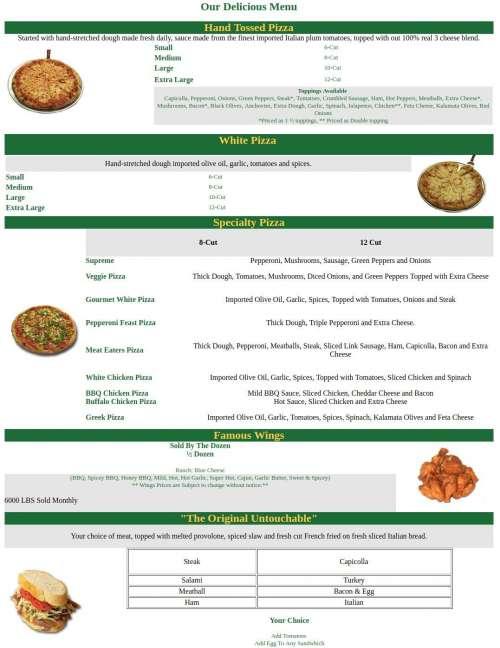 The Pizza Company menu in Bethel Park, Pennsylvania, USA