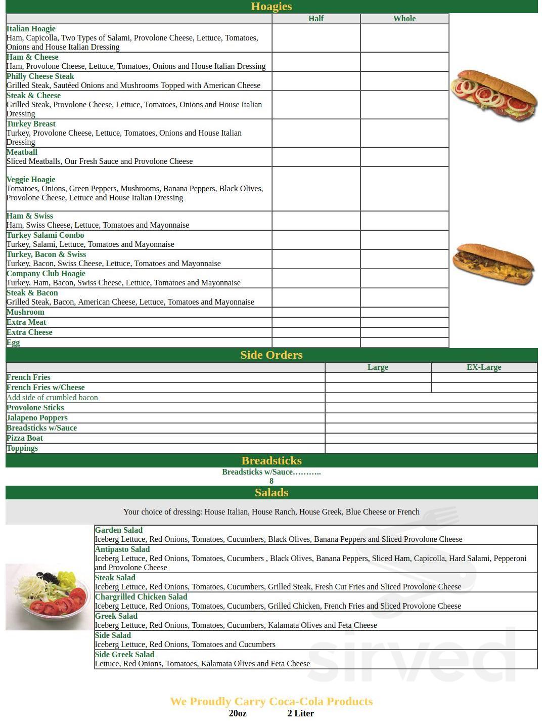 The Pizza Company menu in Pittsburgh, Pennsylvania, USA