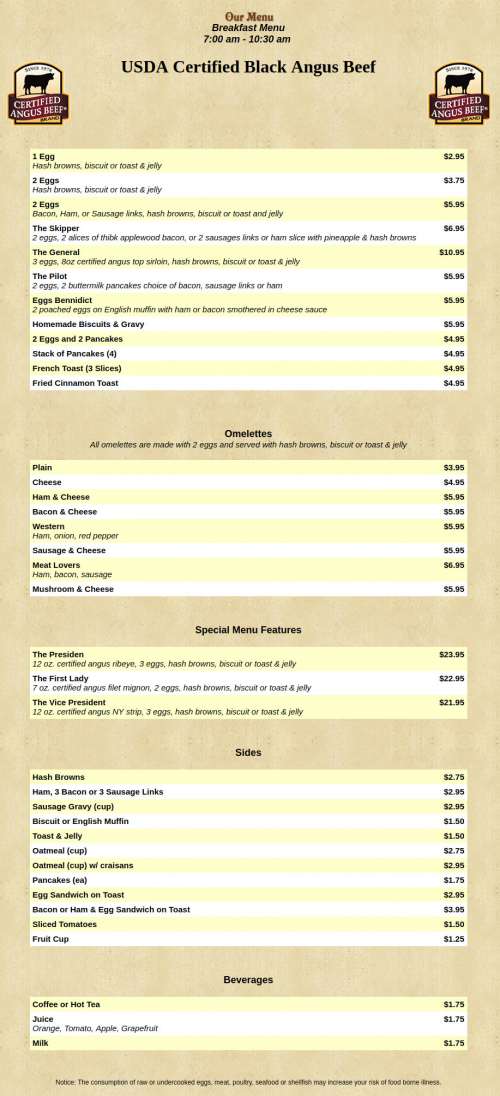 The DeLand Stockyard menu in DeLand, Florida, USA