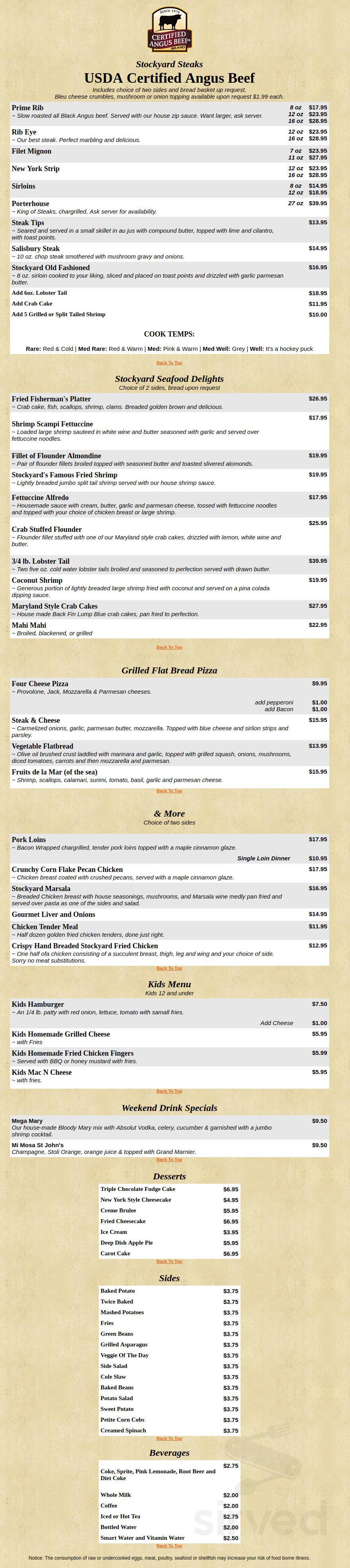 The DeLand Stockyard menu in DeLand, Florida, USA