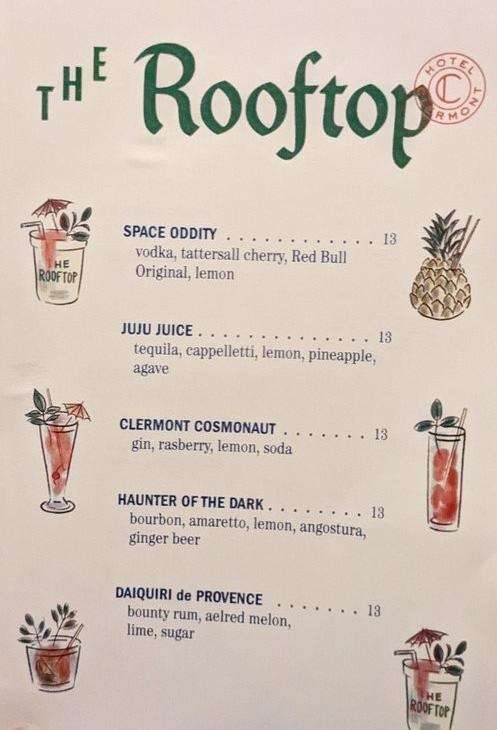 Clermont Hotel and Rooftop Bar menu in Atlanta, Georgia, USA