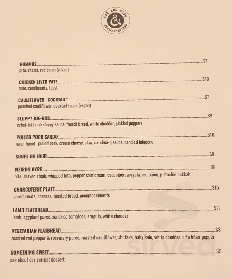Menu for Ebb & Flow Fermentations in Cape Girardeau, MO | Sirved