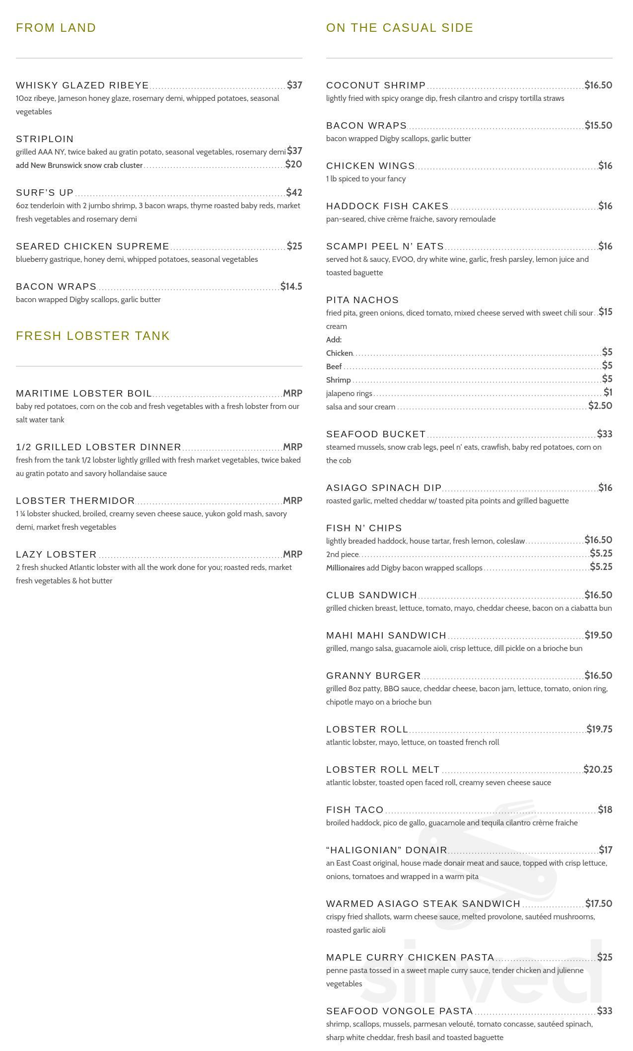 Churchill's Pub & Steakhouse menu in Saint John, New Brunswick, Canada
