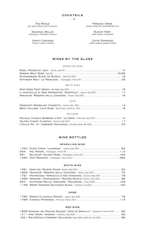 Contessa menu in Boston, Massachusetts, USA