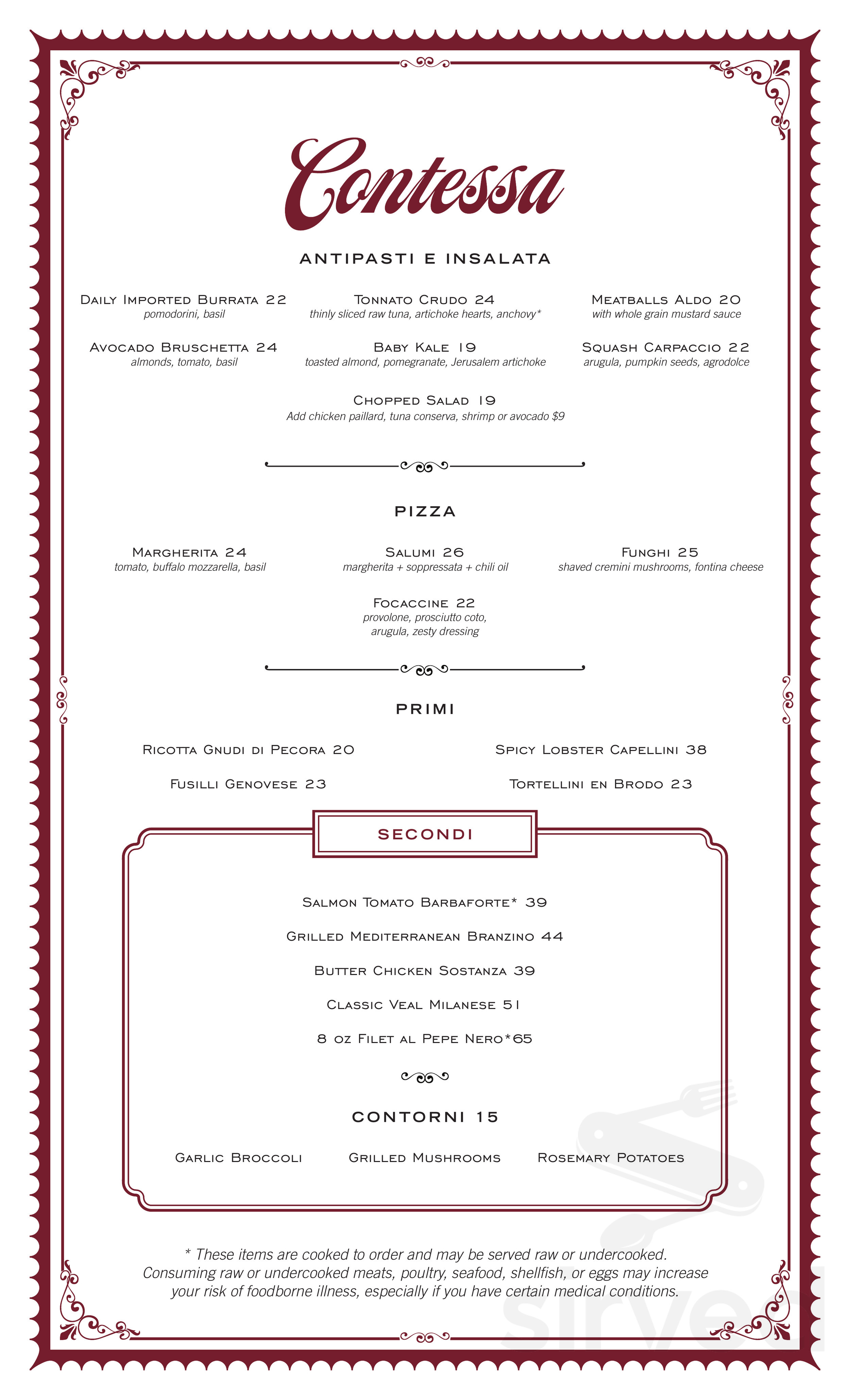 Contessa menu in Boston, Massachusetts, USA