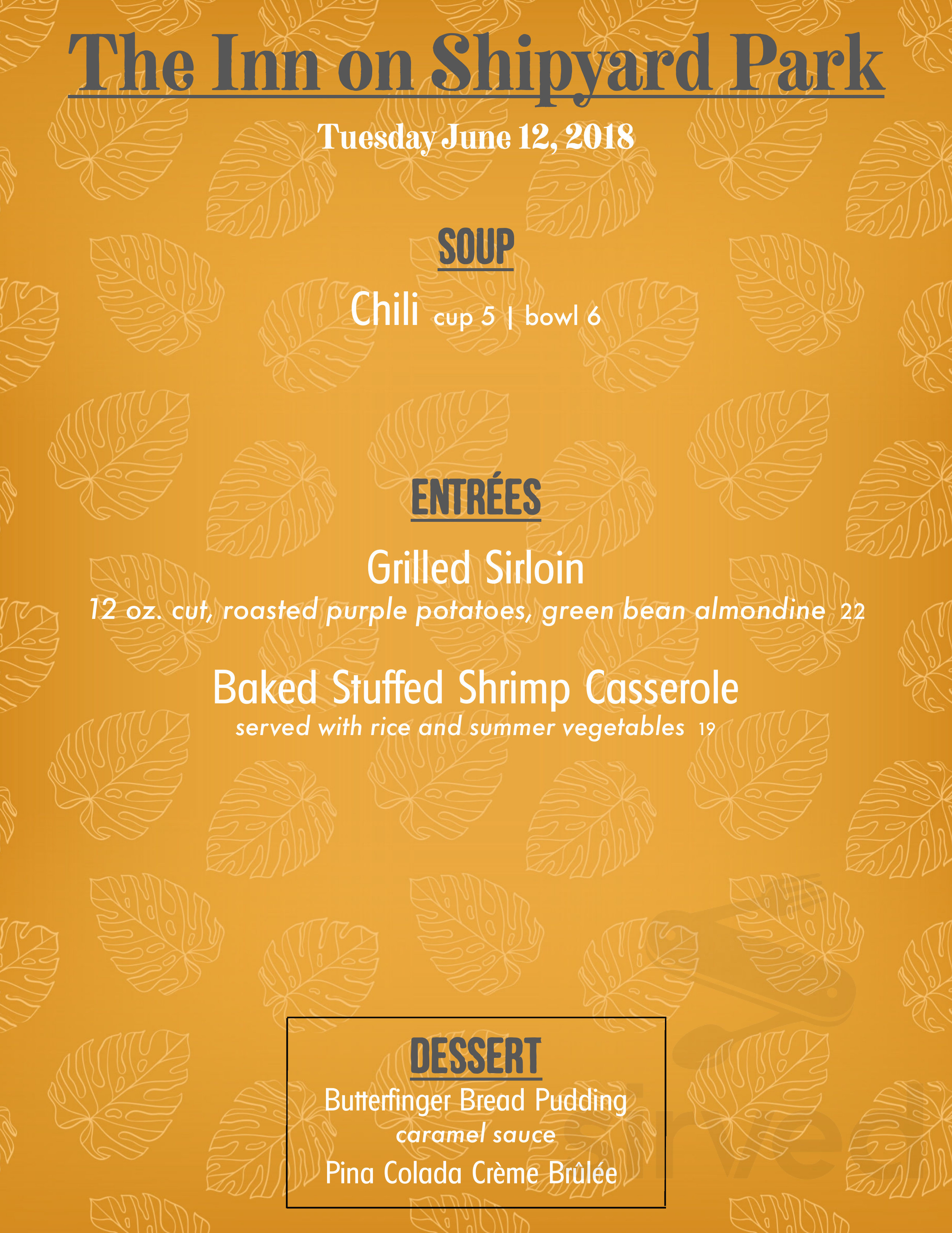 The Inn On Shipyard Park menu in Mattapoisett, Massachusetts, USA