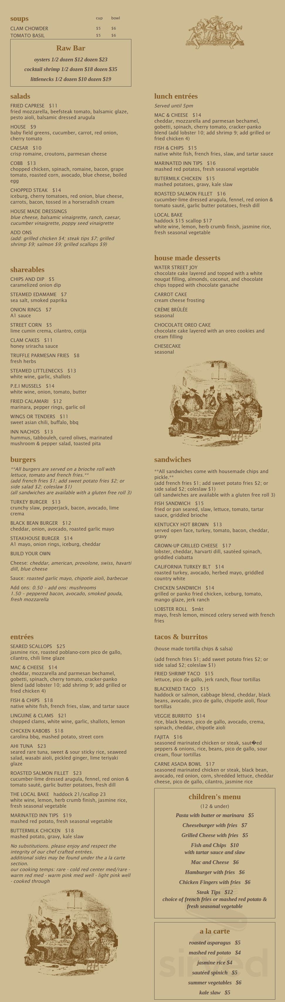 The Inn On Shipyard Park menu in Mattapoisett, Massachusetts, USA