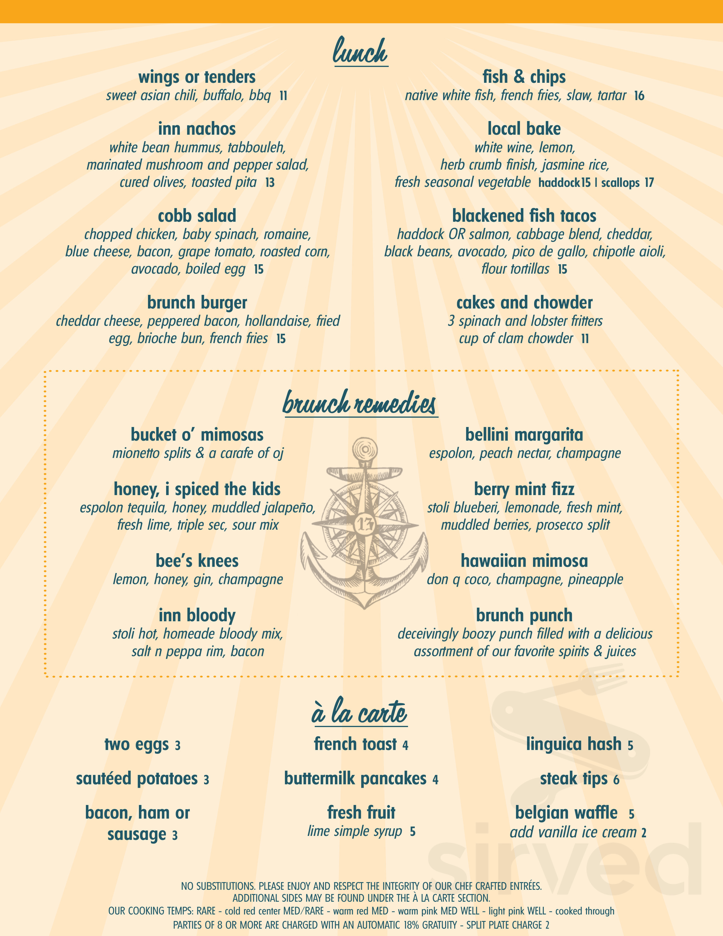 The Inn On Shipyard Park menu in Mattapoisett, Massachusetts, USA