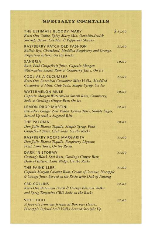The Publyk House menu in Bennington, Vermont, USA