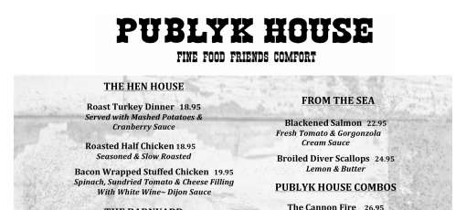 Menu for The Publyk House in Bennington, VT | Sirved