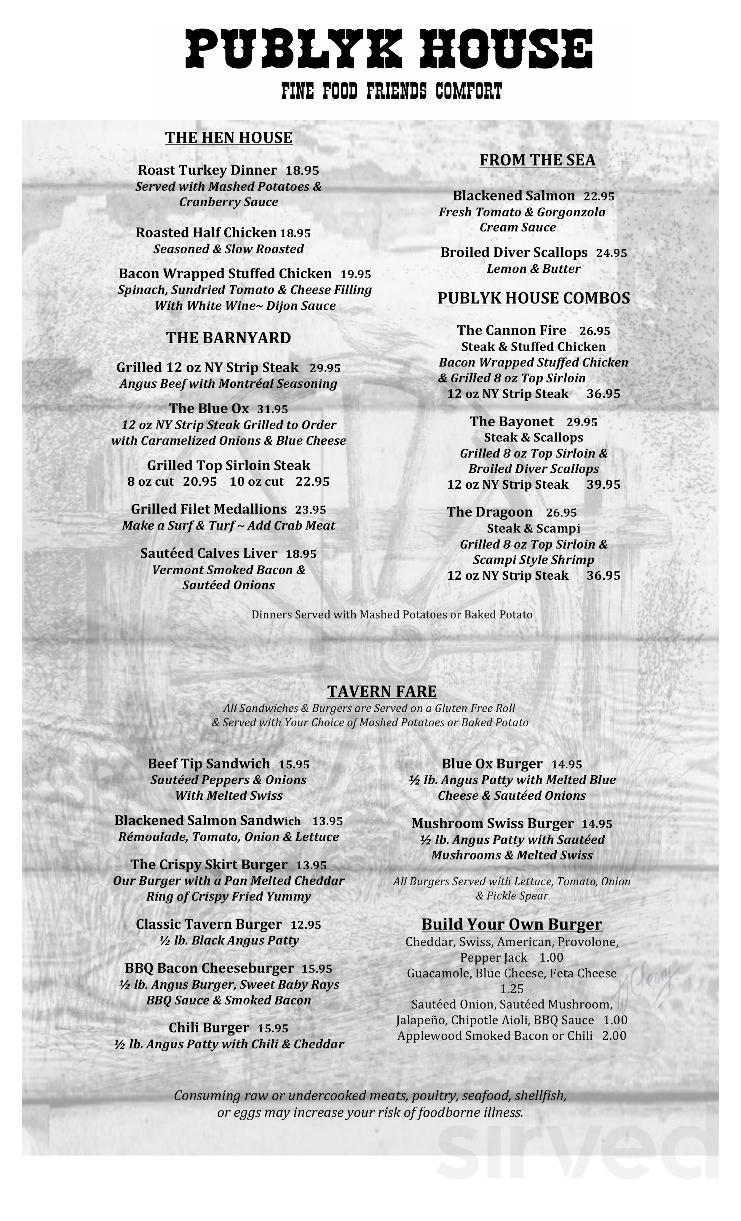 Menu - Bennington VT's The Publyk House | Sirved