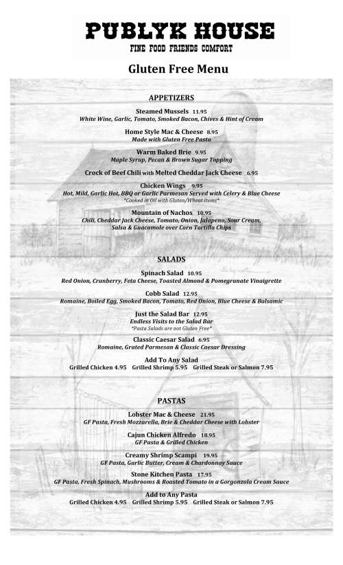 The Publyk House menu in Bennington, Vermont, USA