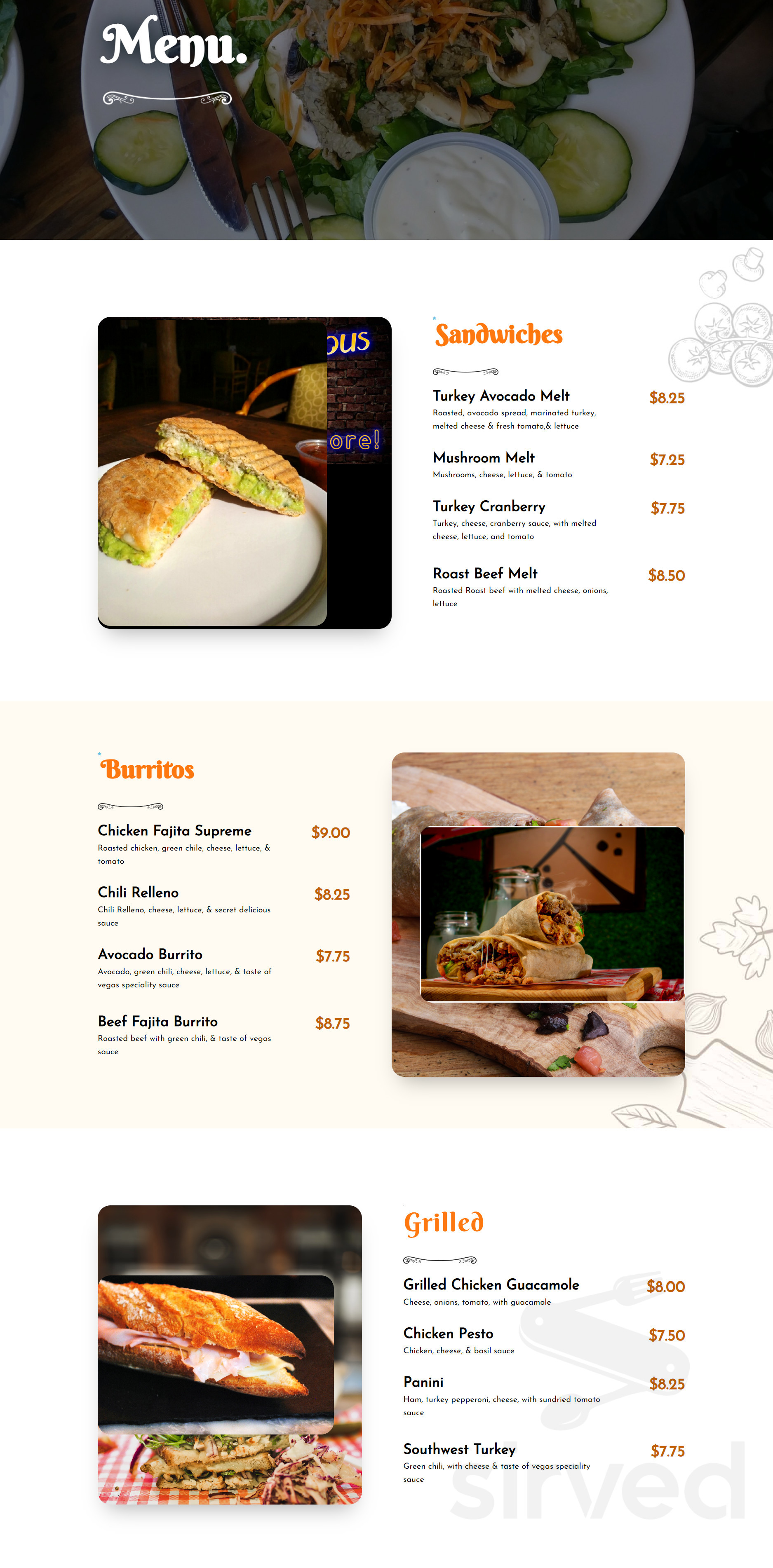 Taste of Vegas menu in Silver City, New Mexico, USA
