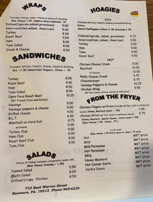 Kuzzin's Cafe menu in Dunmore, Pennsylvania, USA