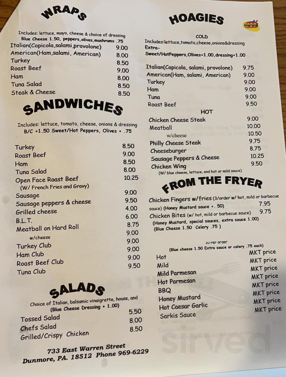 Kuzzin's Cafe menu in Dunmore, Pennsylvania, USA