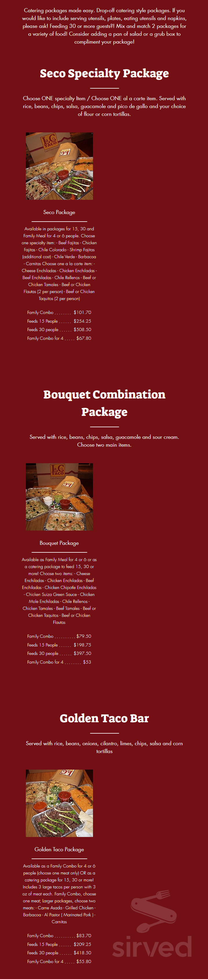 LaCo Taco menu in Valencia, California, USA