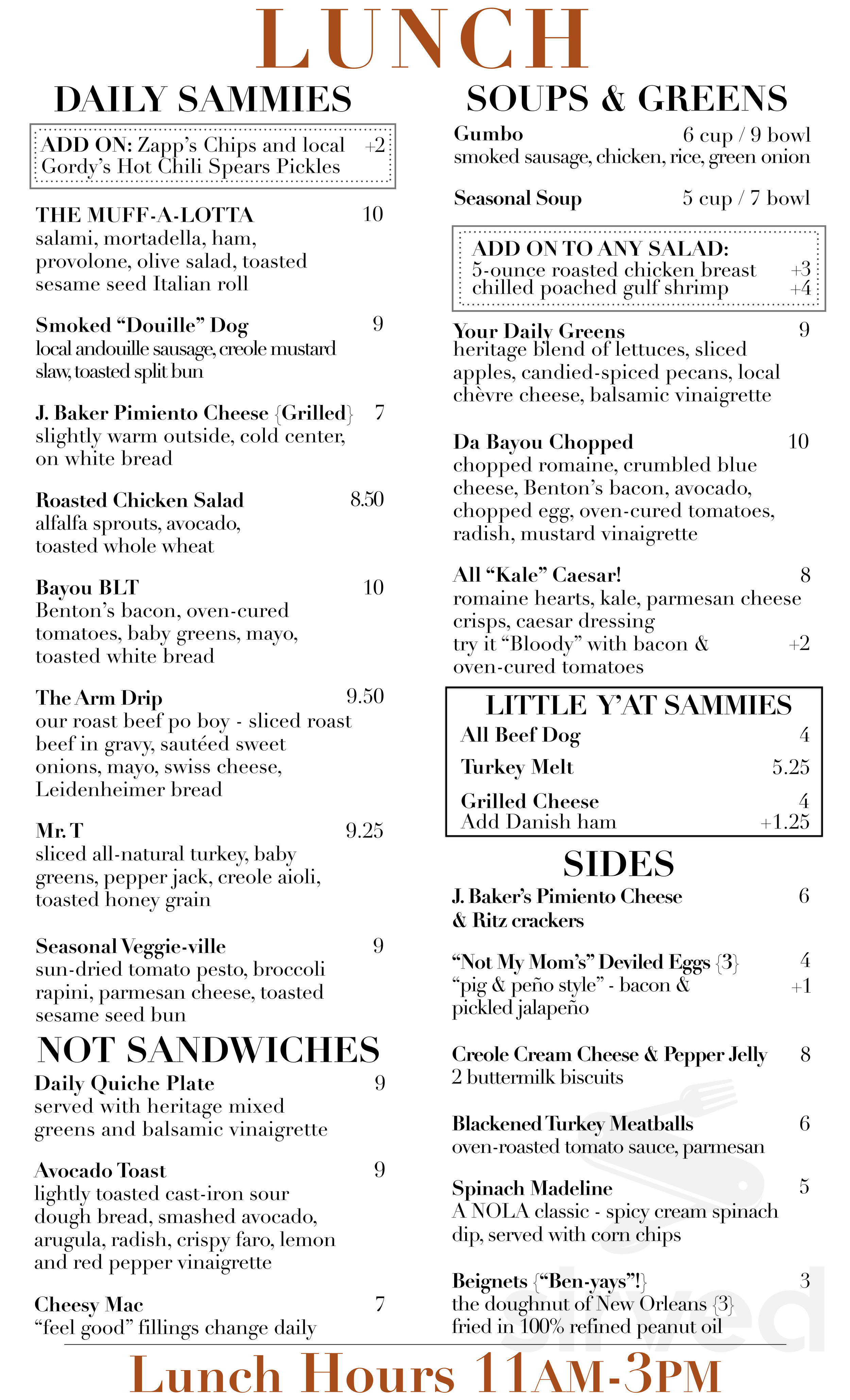 Bayou Bakery, Coffee Bar & Eatery menu in Arlington, Virginia, USA