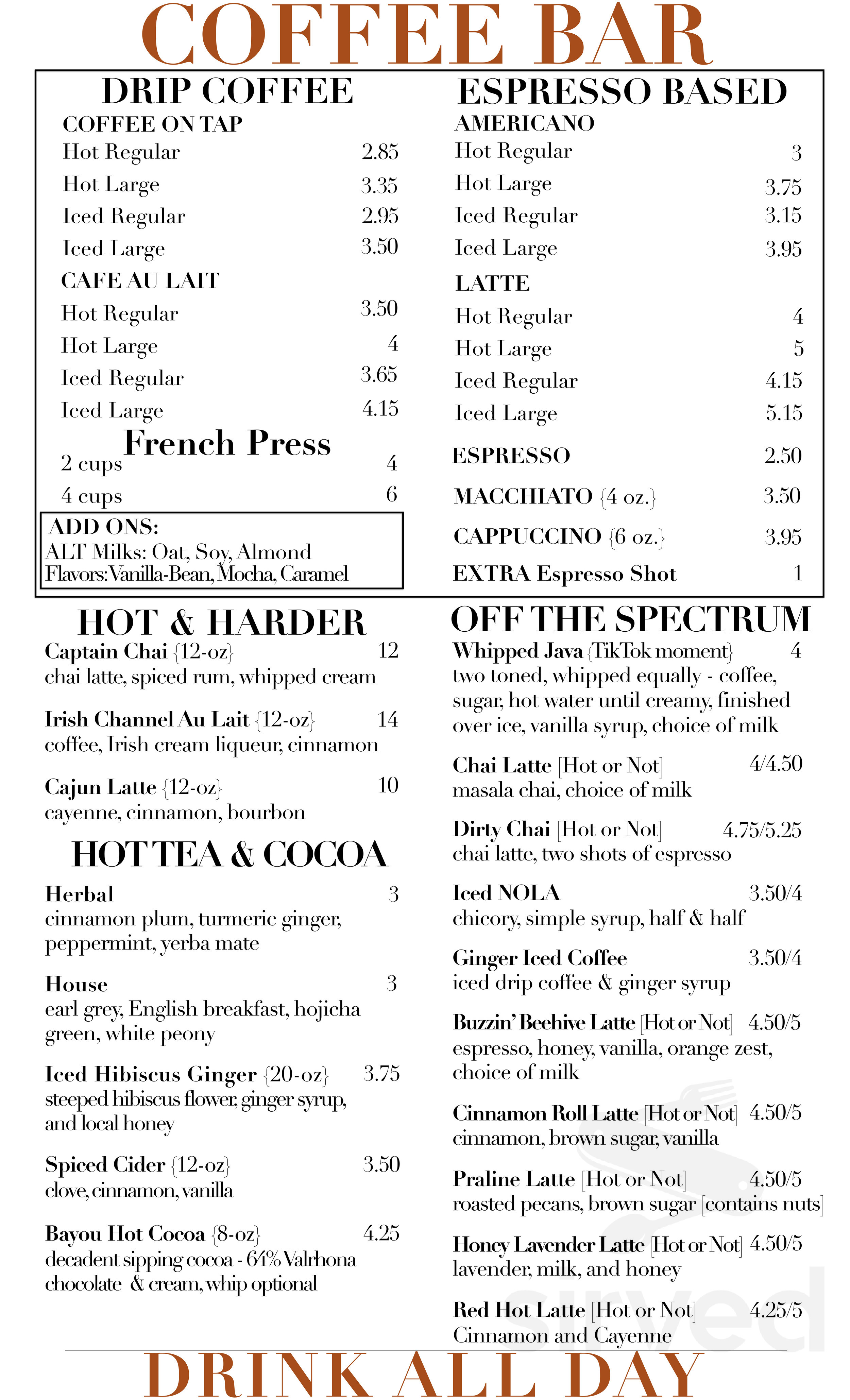 Bayou Bakery, Coffee Bar & Eatery menu in Arlington, Virginia, USA