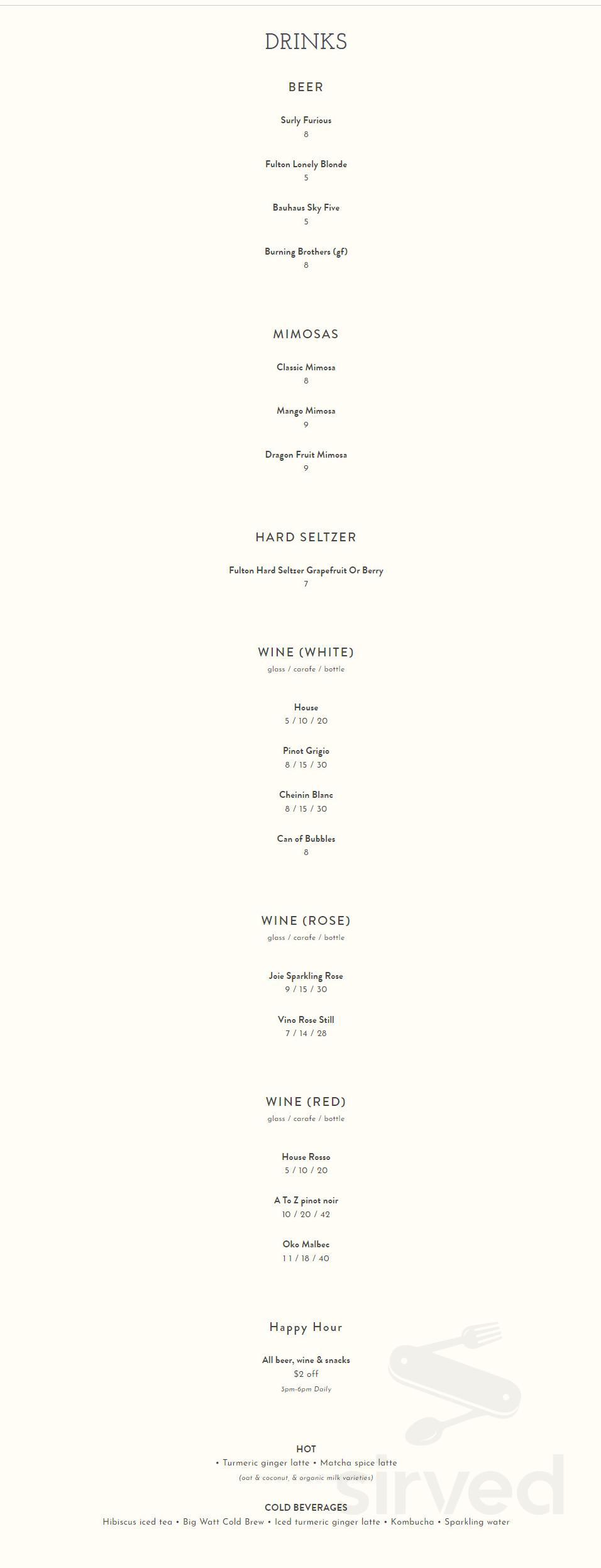 Brim menu in Minneapolis, Minnesota, USA