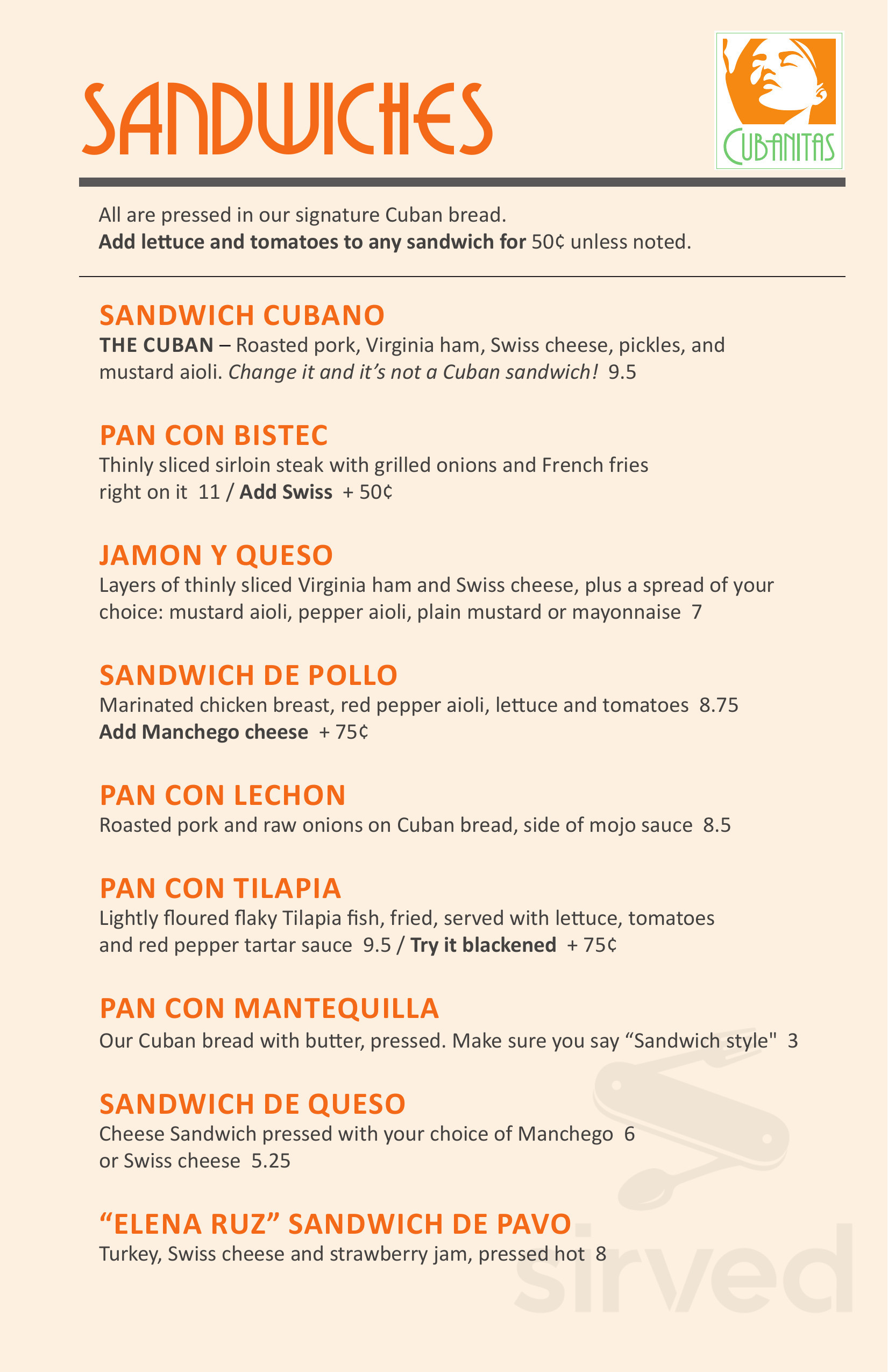 Cubanitas Oak Creek menu in Oak Creek, Wisconsin, USA