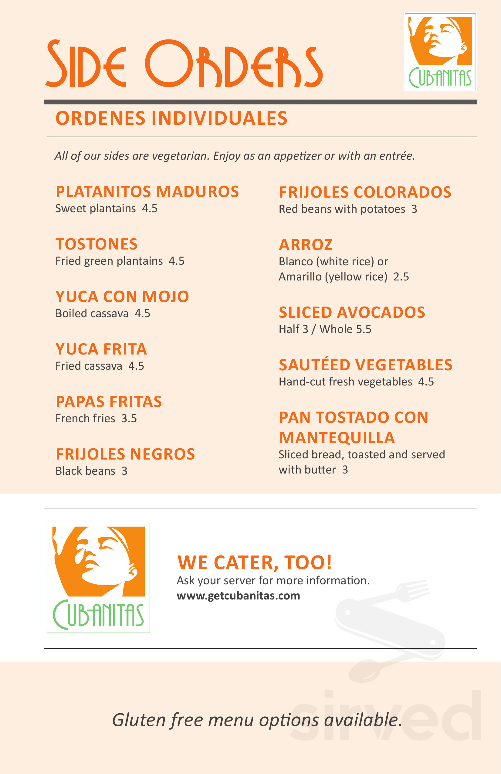 Cubanitas Oak Creek menu in Oak Creek, Wisconsin, USA