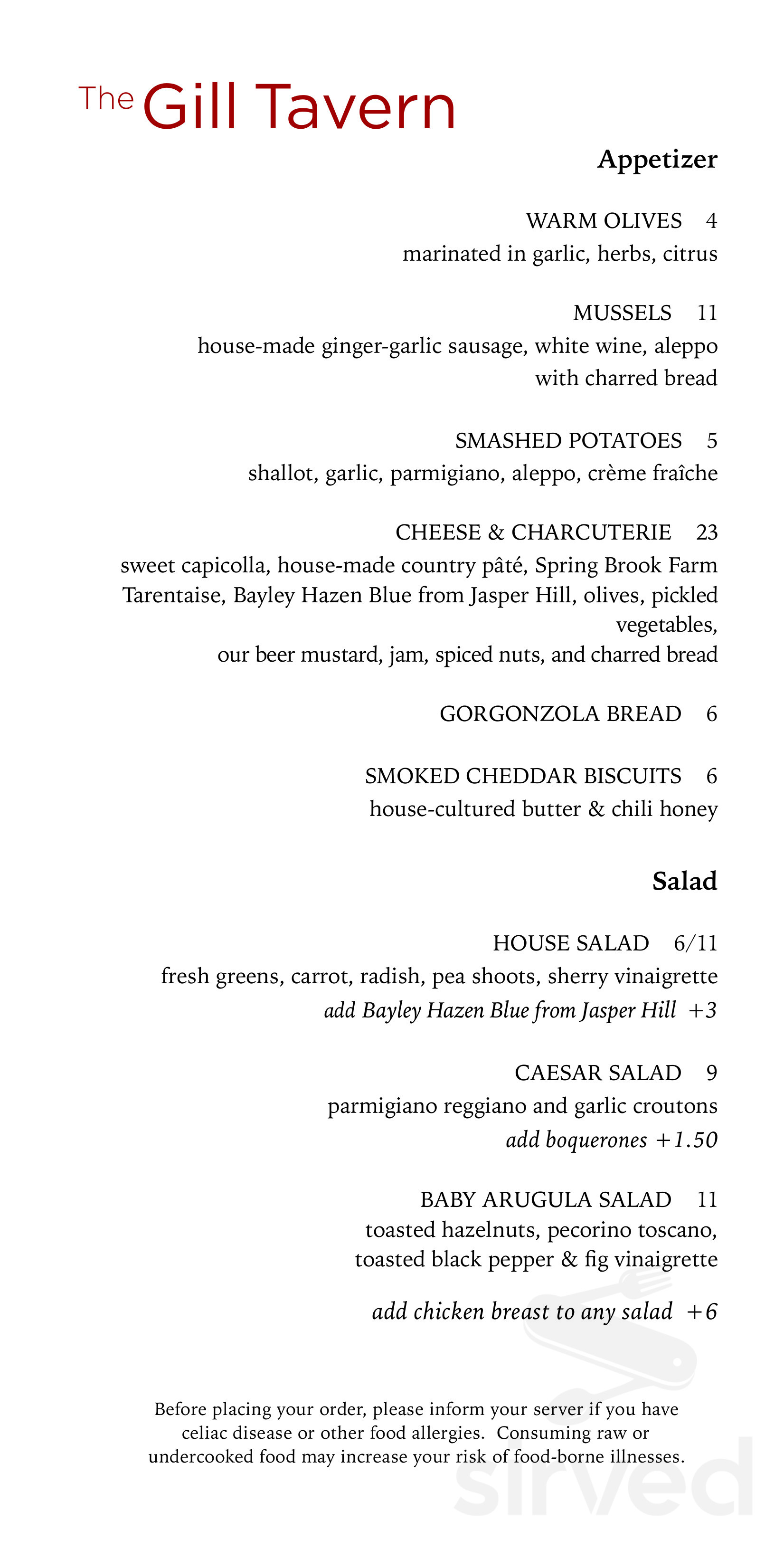 The Gill Tavern menu in Gill, Massachusetts, USA