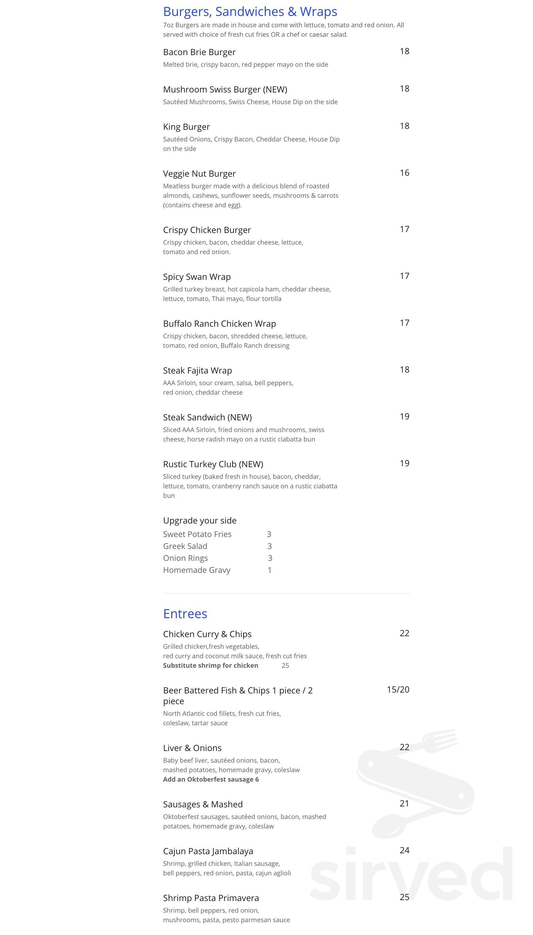 Swan on the Rideau menu in Manotick, Ontario, Canada