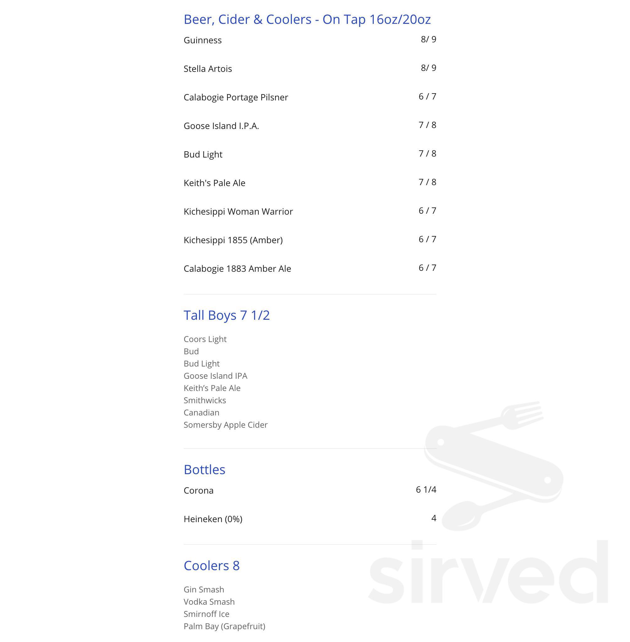 Swan on the Rideau menu in Manotick, Ontario, Canada