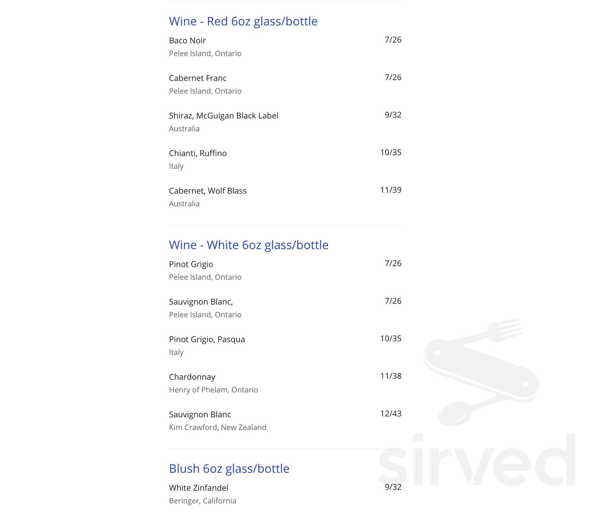 Swan on the Rideau menu in Manotick, Ontario, Canada