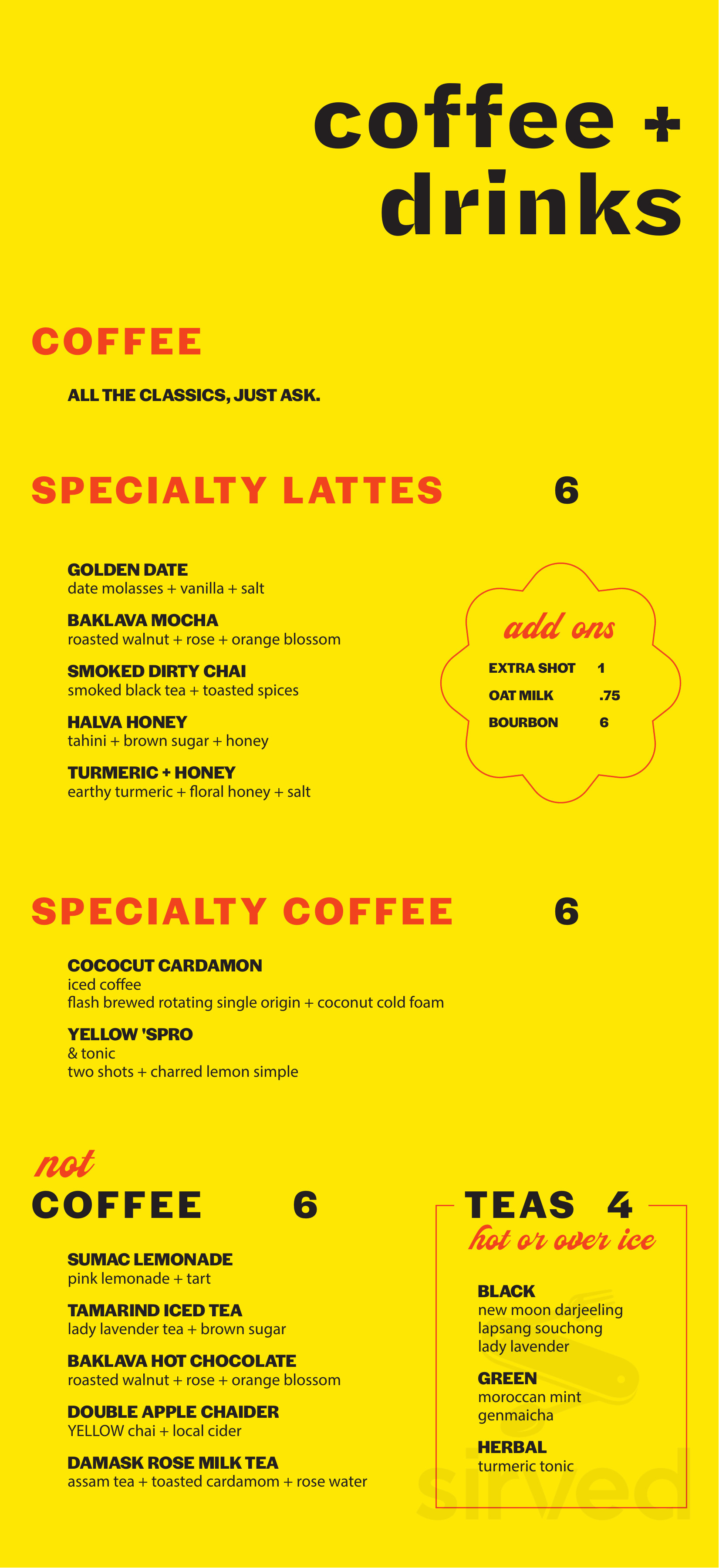 Menu - 1346 4th St SE WA's YELLOW Navy Yard | Sirved