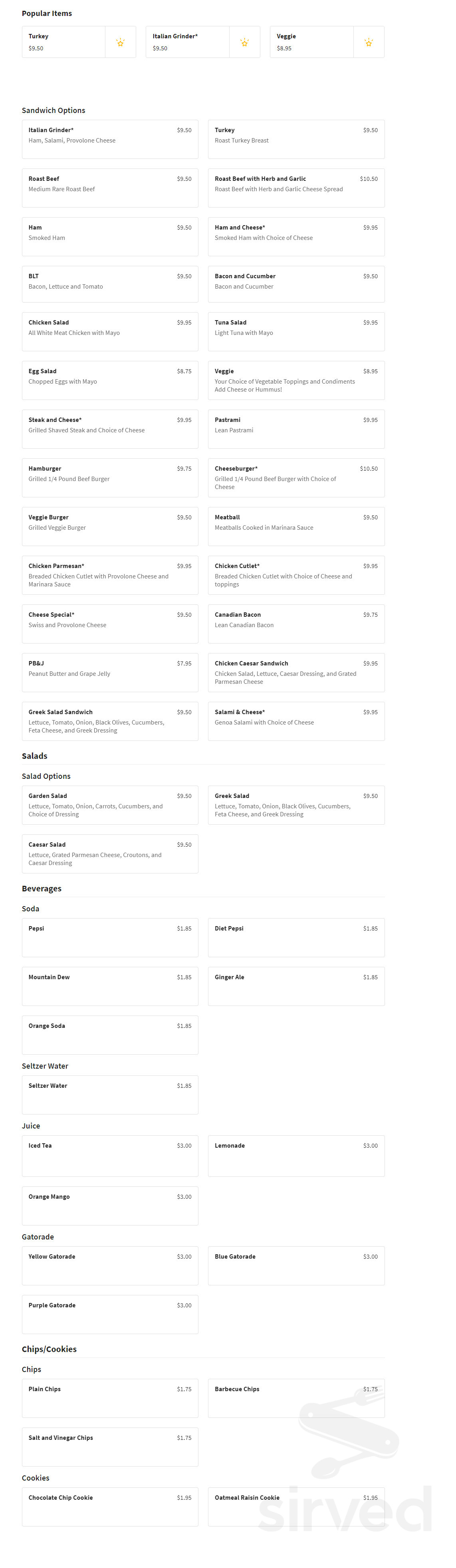 Henry's Jr. Sandwich Shop menu in Nantucket, Massachusetts, USA