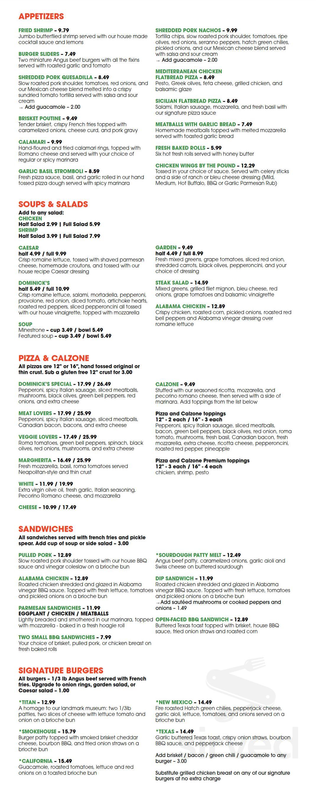 Dominick's Green Valley menu in Green Valley, Arizona, USA