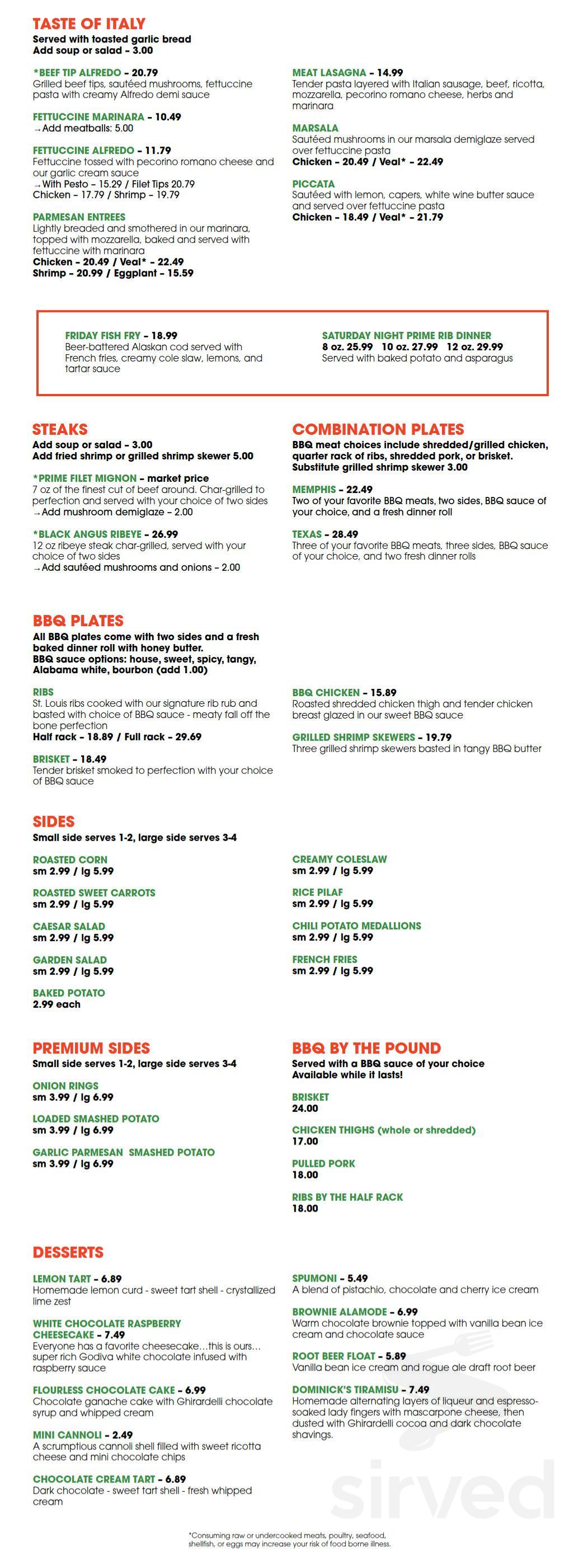 Dominick's Green Valley menu in Green Valley, Arizona, USA