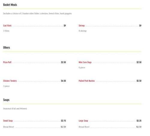 Nelly's menu in Wilmington, Illinois, USA