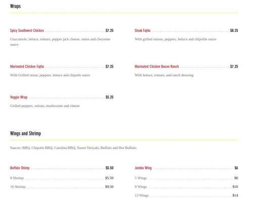 Nelly's menu in Wilmington, Illinois, USA