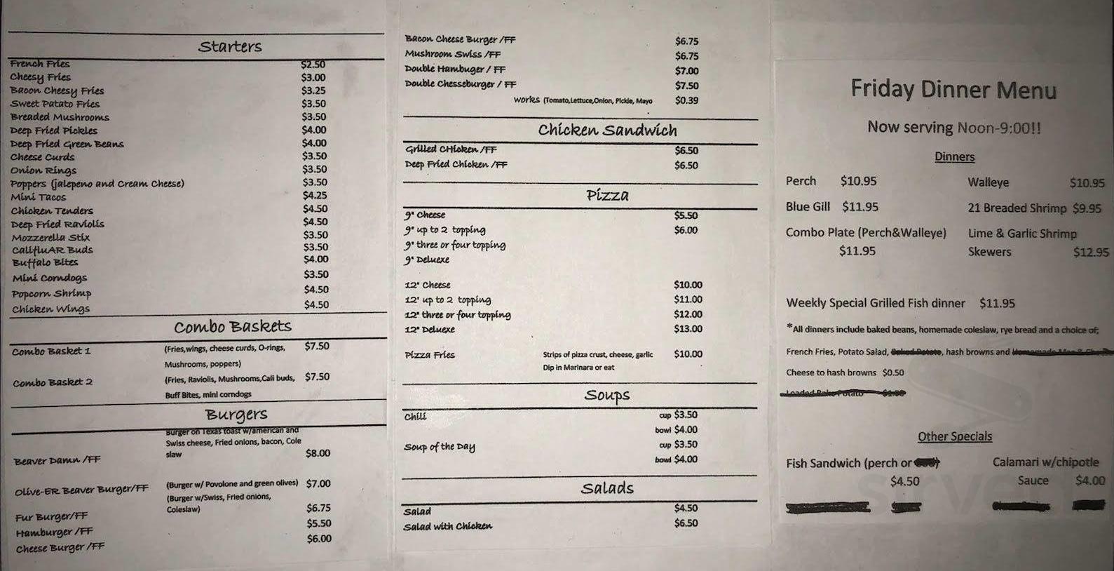 Beaver Saloon menu in Beaver, Wisconsin, USA