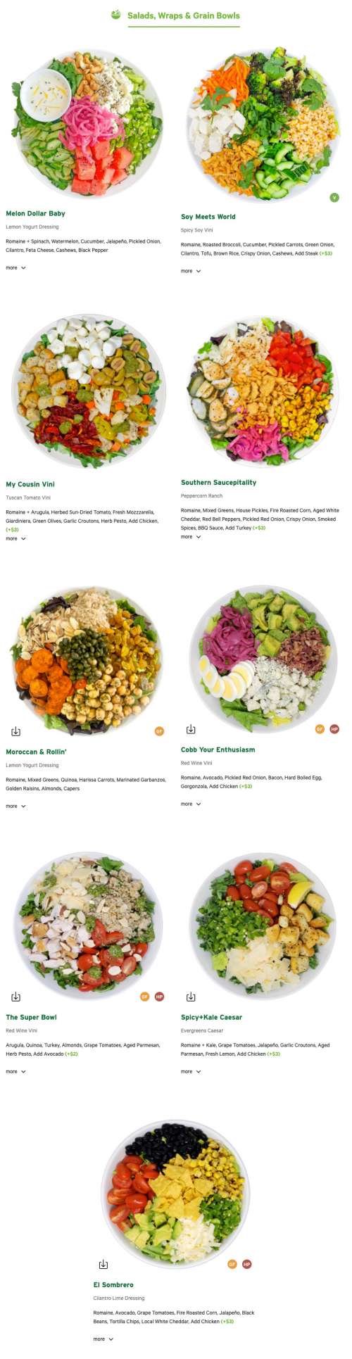 Evergreens Salad menu in Kirkland, Washington, USA