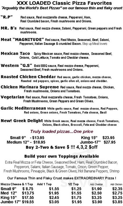 Mr B's Pizza & Chicken menu in Winnipeg, Manitoba, Canada