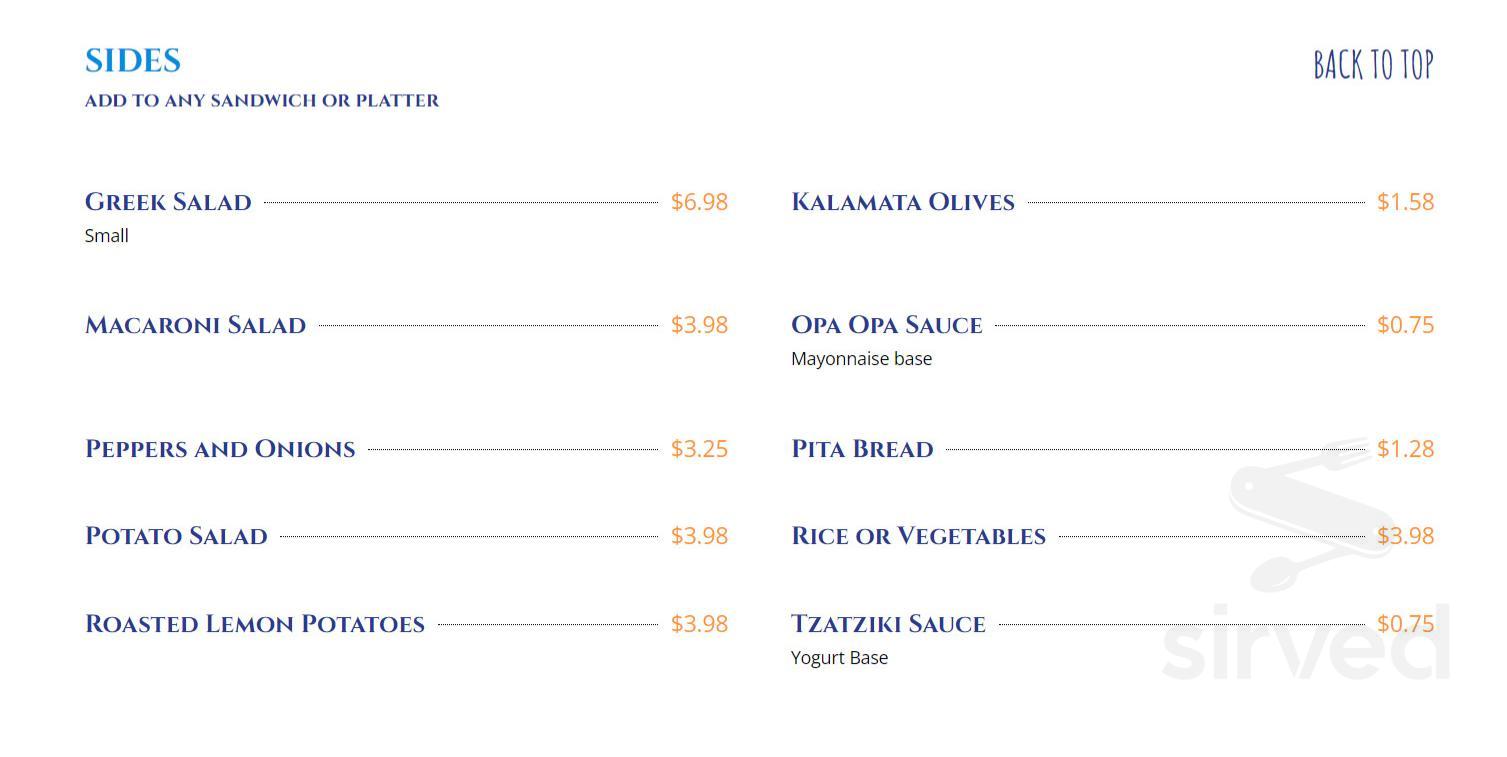Opa Opa Taverna menus in Myrtle Beach, South Carolina, United States